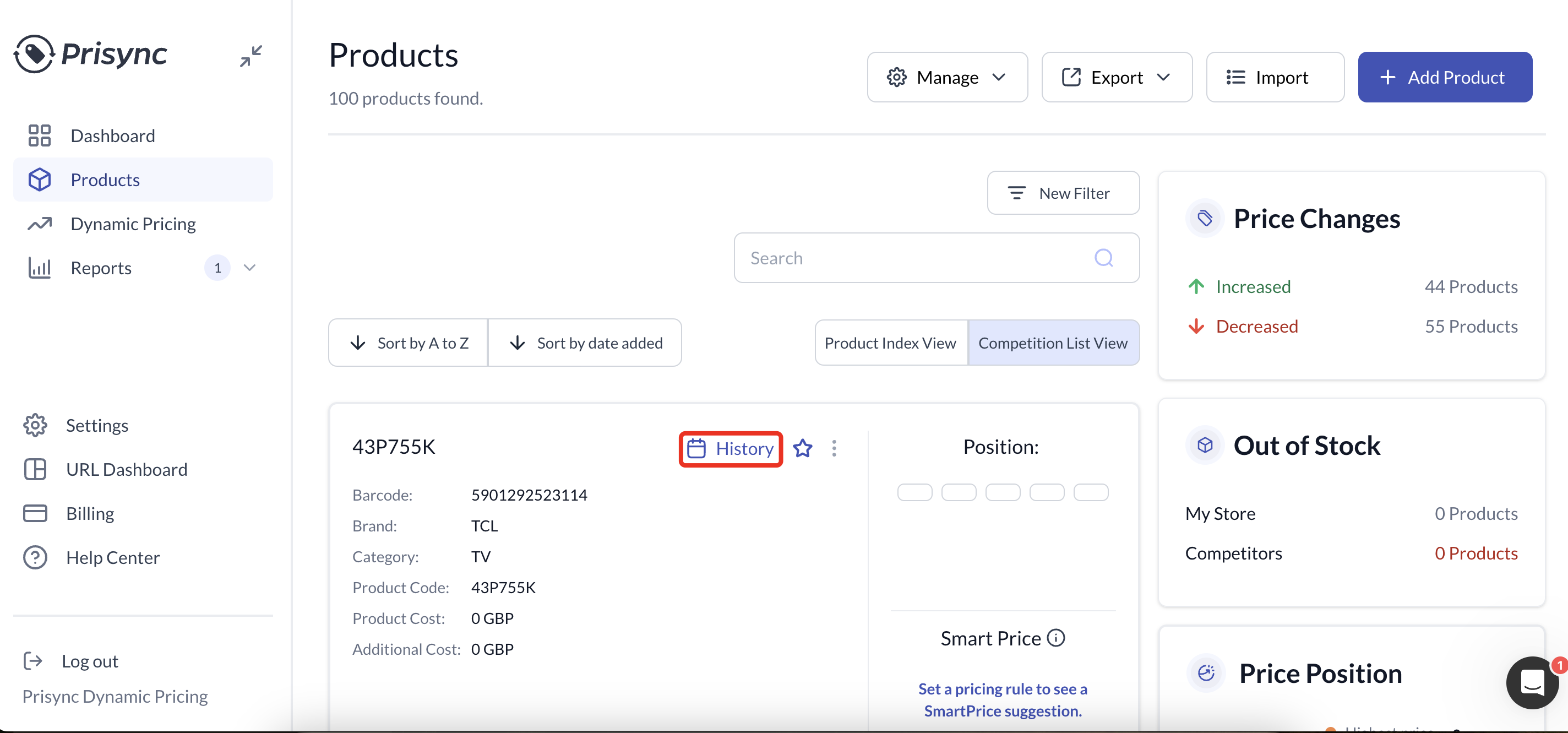 Analyzing Product-Level Historical Prices [Platinum Plan] – Help Center - Prisync