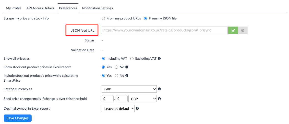 JSON Feed – Prisync